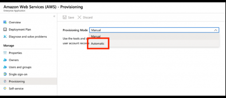 Azure Provisioning page for Amazon Web Services (AWS) showing ...