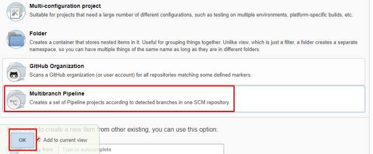 Jenkins New Item Page Showing Project Types Including Multibranch Pipeline Selection