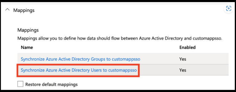 Azure Provisioning Mappings section showing enabled mappings for ...